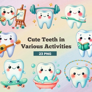 Cute Tooth PNG, Cute Teeth in Various Activities, Dental Teeth Png ...