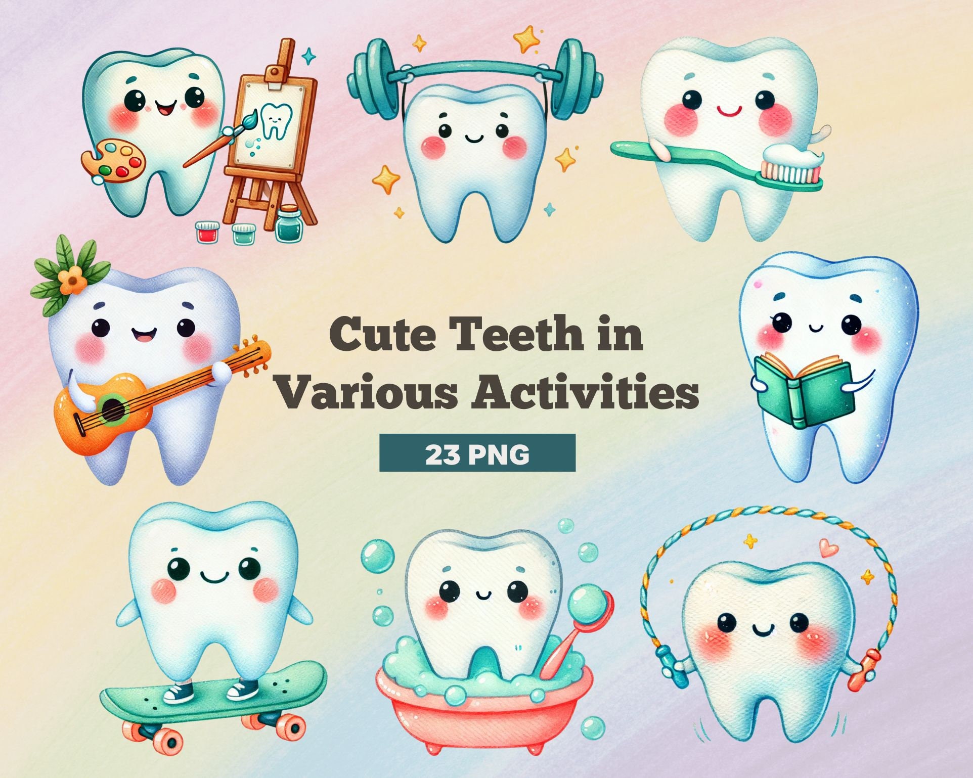 Cute Tooth PNG, Cute Teeth in Various Activities, Dental Teeth Png ...