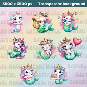 Cute Unicorn Mermaid PNG Watercolor Mermicorn Clipart Nursery Decor ...