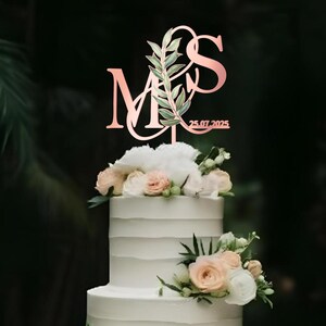 Customized Wedding Cake Toppers Green Leaves Personalized Initials and ...