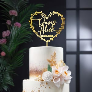 Wedding Cake Topper Heart Custom Names Date Personalized Wedding Cake ...