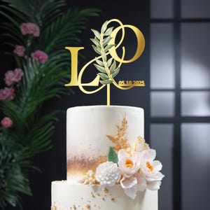 Customized Wedding Cake Toppers Green Leaves Personalized Initials and ...
