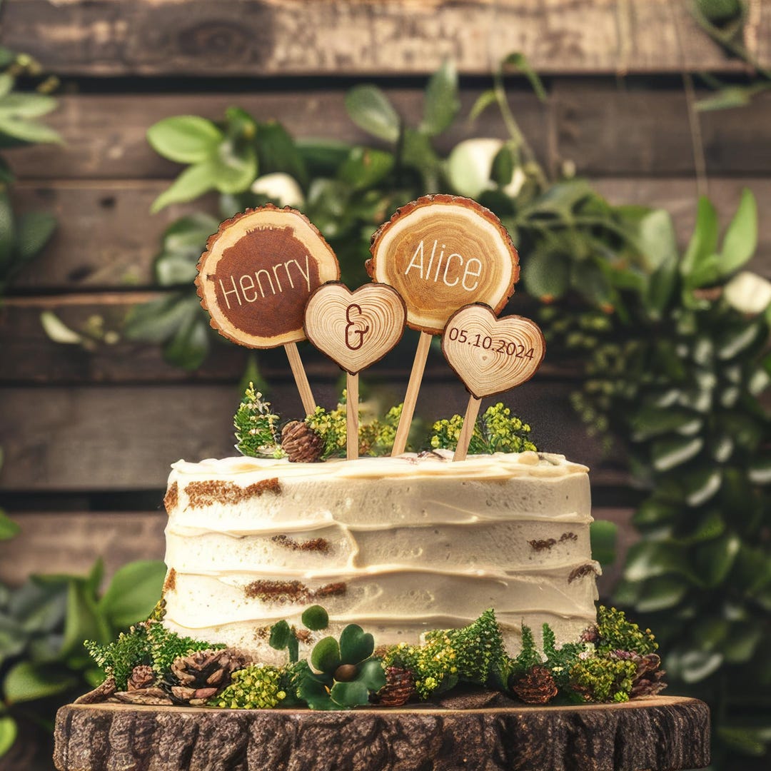 Personalized Rustic Wedding Cake Topper Wood Slices Set Custom Cake ...