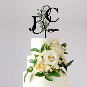 Customized Wedding Cake Toppers Green Leaves Personalized Initials and ...