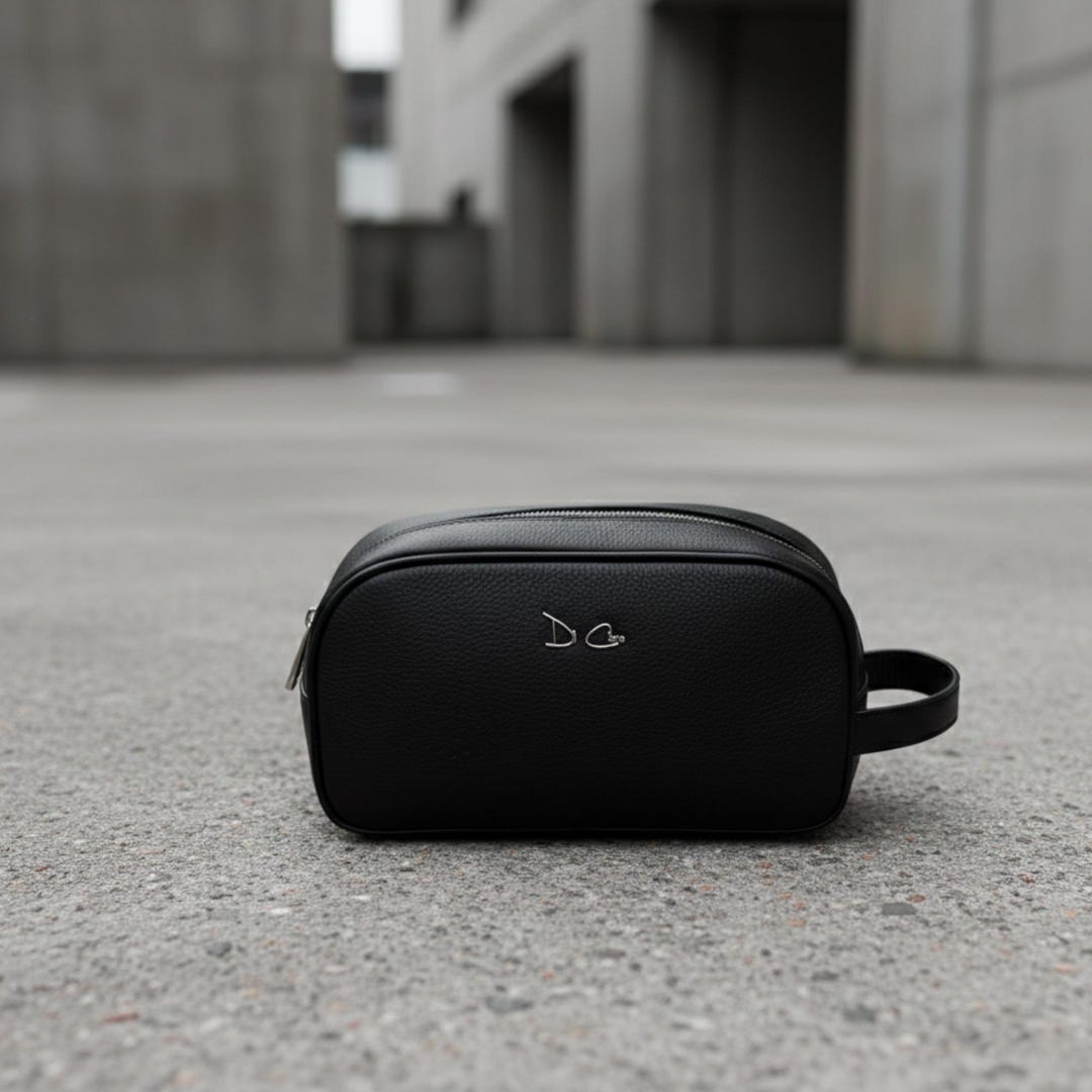 Black Leather Hand Carry Bag for Men Zippered Travel Pouch - Etsy