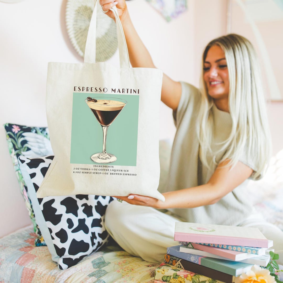 Espresso Martini Tote Bag, Vintage Cocktail Recipe Design, Minimalist ...