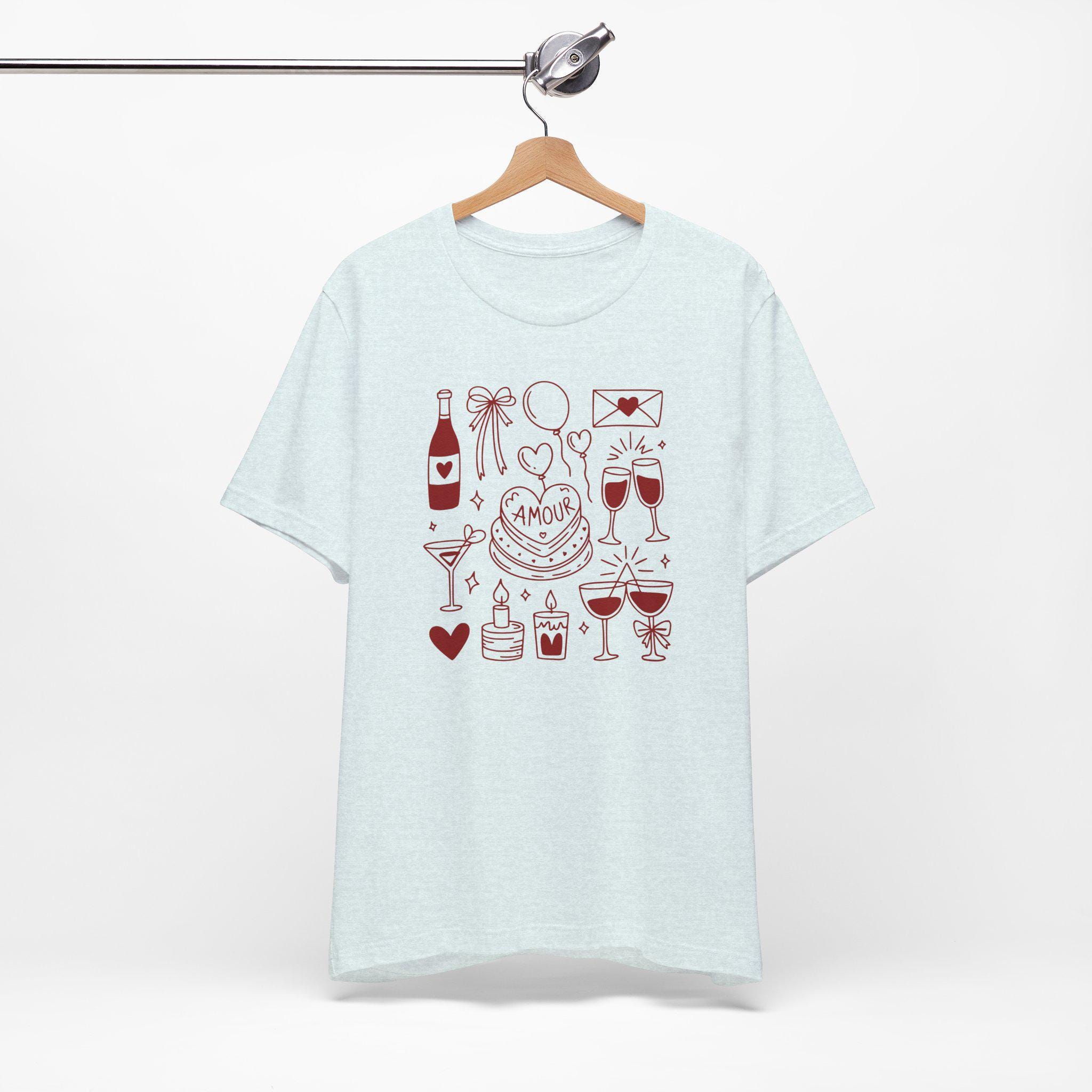 Amour Line-art Valentine Design Tee | Wine Cake Candles Hearts - Etsy