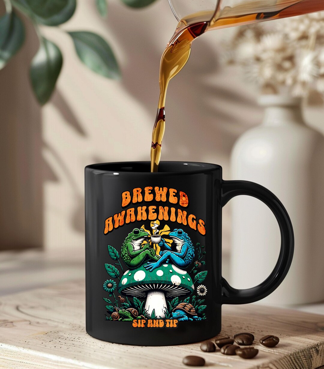 Funny Whimsical Frog, Black Ceramic Coffee Mug, Toad Tea Cup, Brewed ...