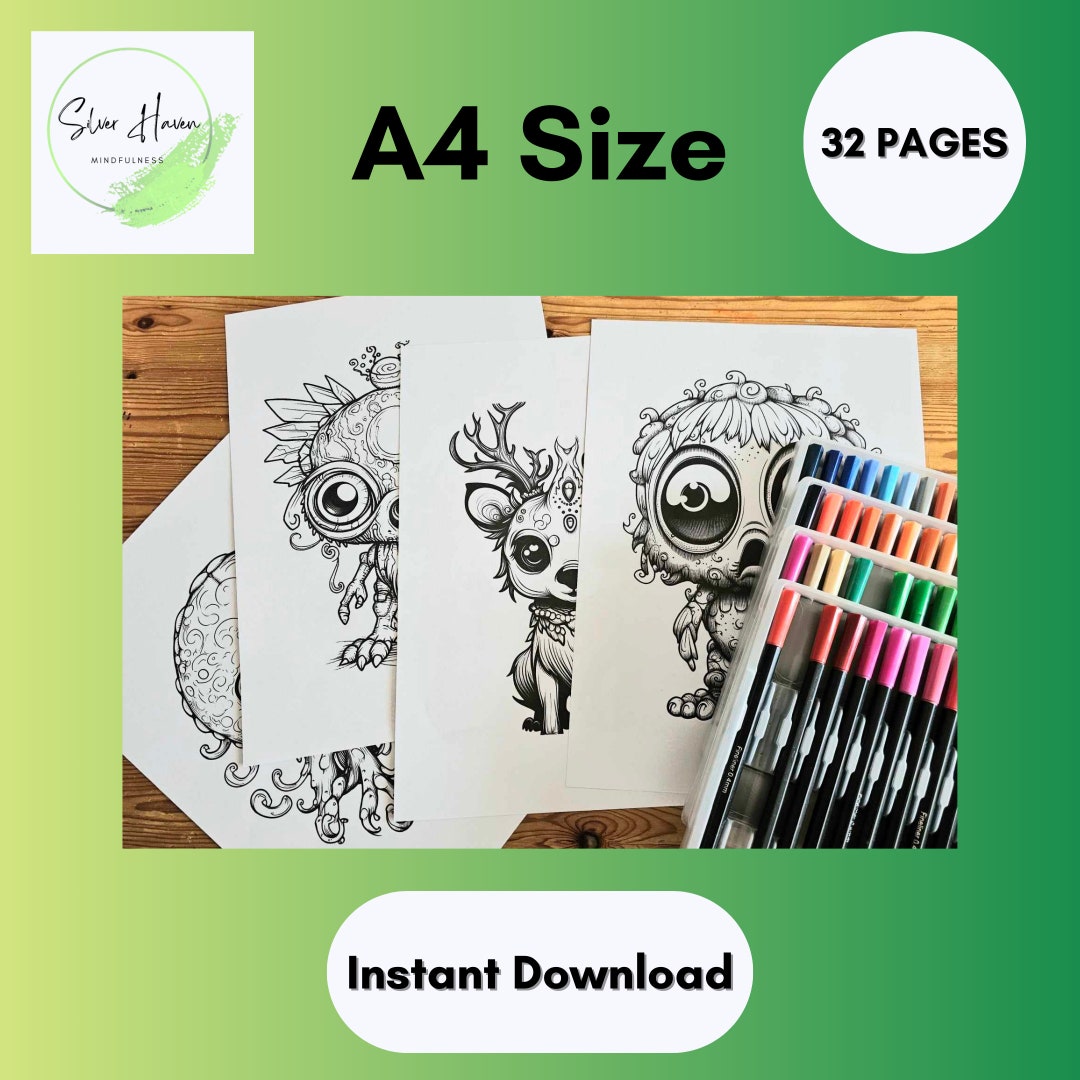 Creepy Cute Animals Colouring Book A4, Mindfulness, Art Therapy, Self ...