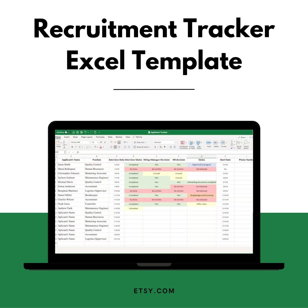 Recruitment Tracker Excel Template - Etsy