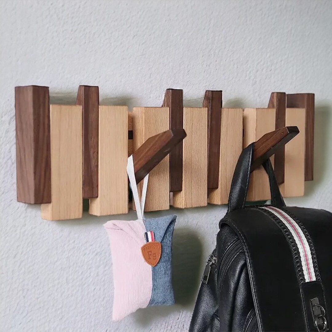 Exquisite Wood Wall Mounted Piano Coat Rack Seamless Installation, Flip ...
