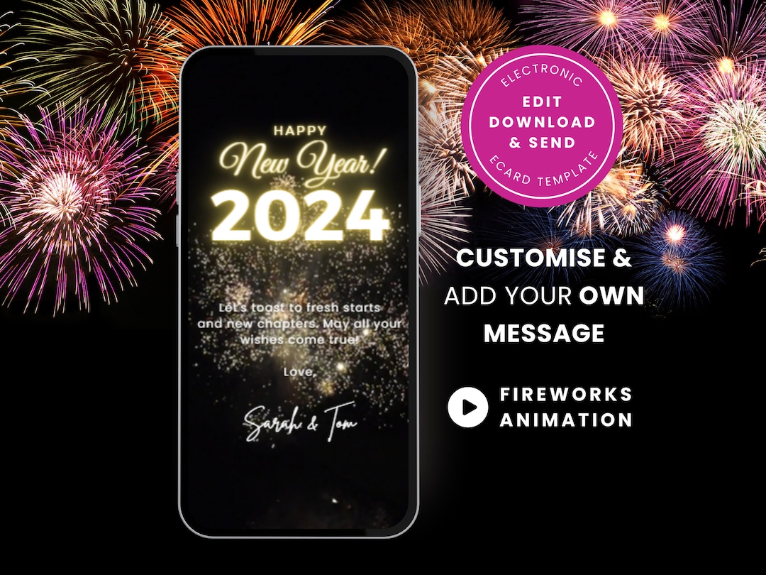 Animated New Years Card, Editable Digital Happy New Year Ecard 2024 ...