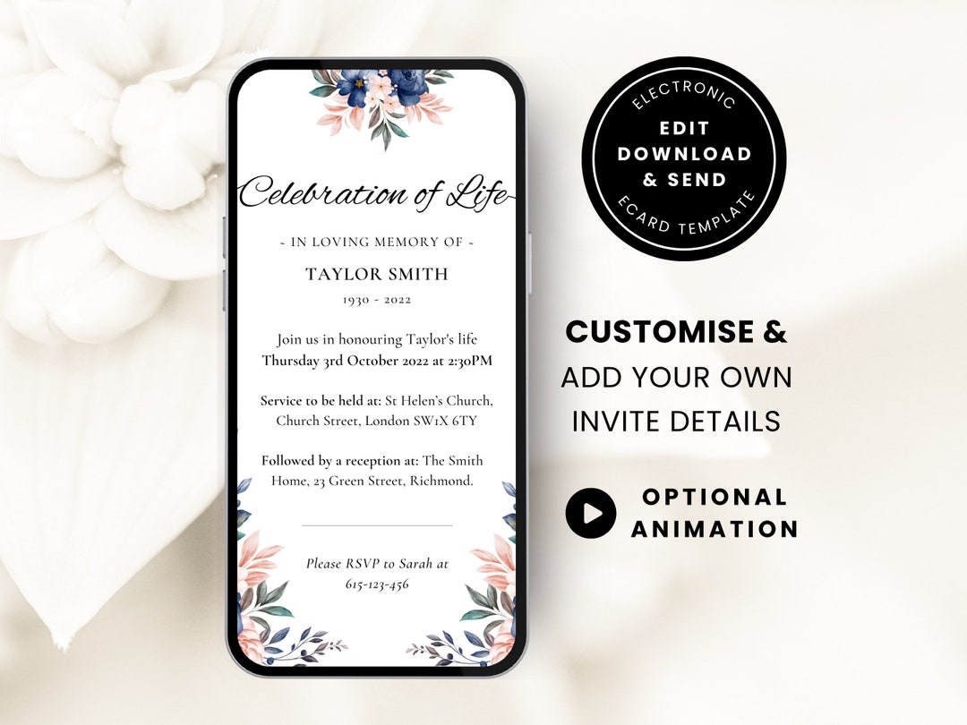 Funeral Evite, Digital Celebration of Life Invitation E Vite ...