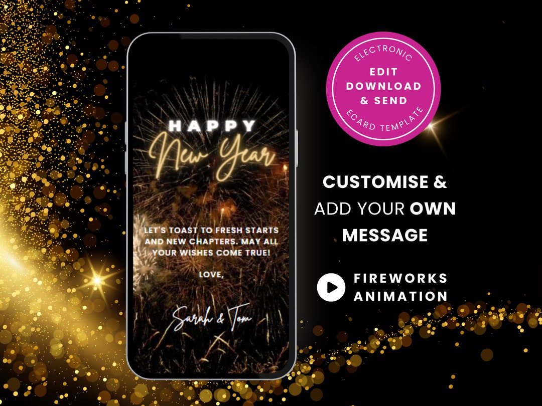 Digital Animated New Year Card, Editable Happy New Year Ecard 2024 2025 ...