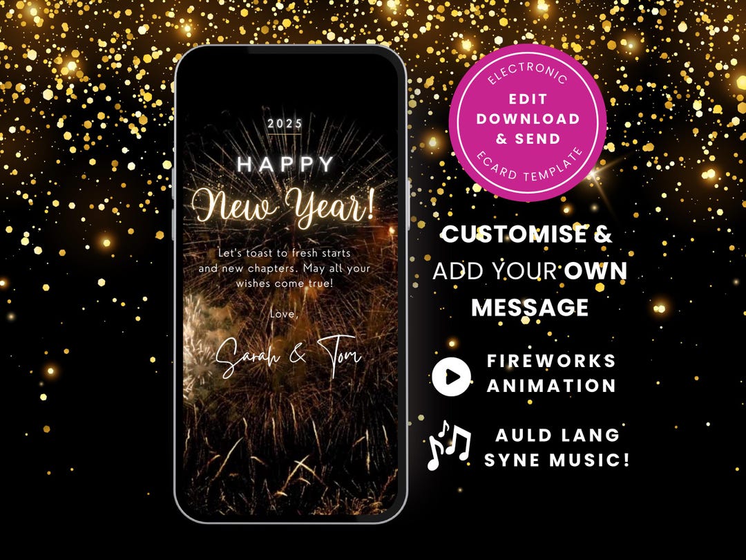 Editable Digital New Year Ecard 2024 2025 Animated Happy New Years Card ...