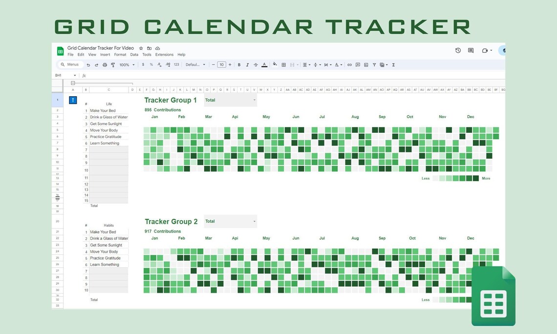 Grid Calendar Tracker Spreadsheet Template Google Sheets | Task Tracker ...
