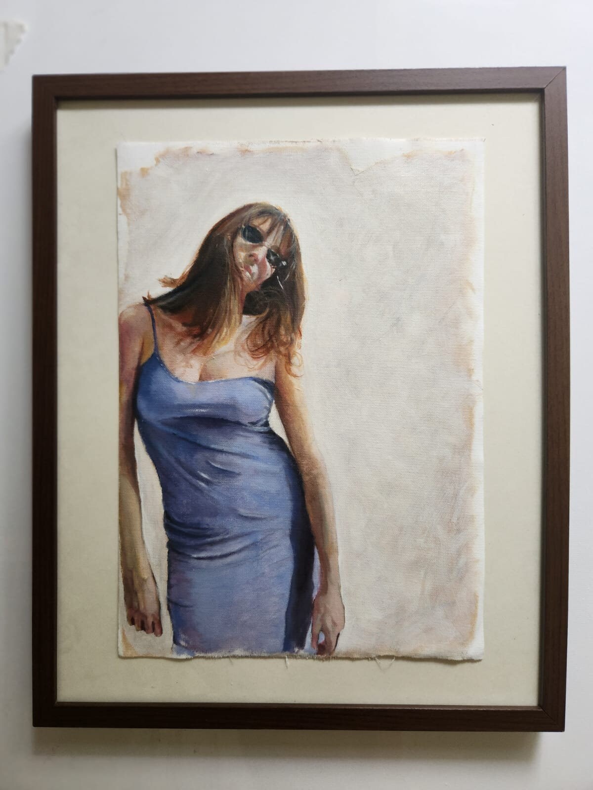 Original Art Oil Painting on Canvas "women in Blue Dress" a Women With ...