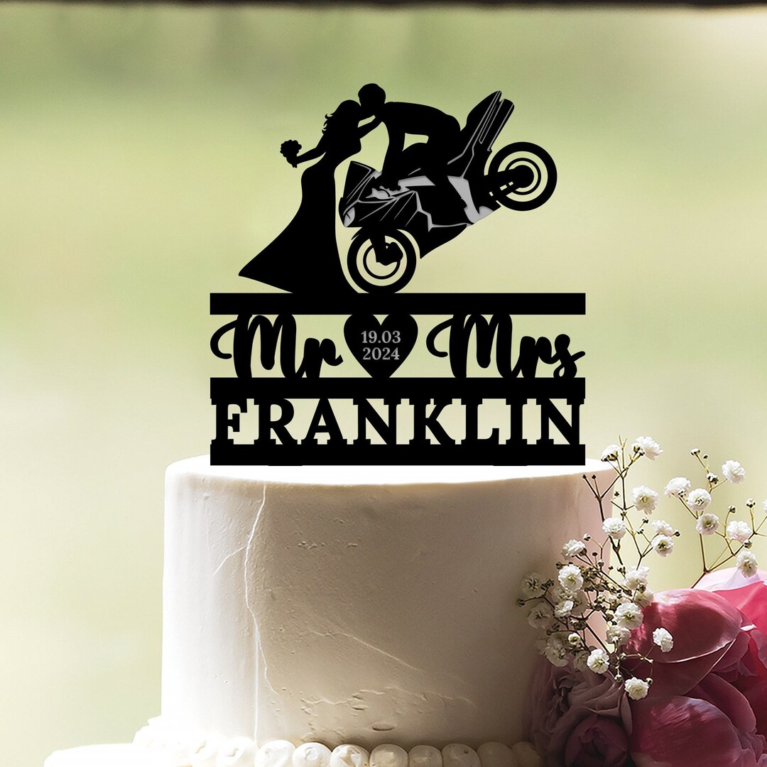 Motorcycle Wedding Cake Topper, Motorbike Wedding Cake Topper, Mr and ...
