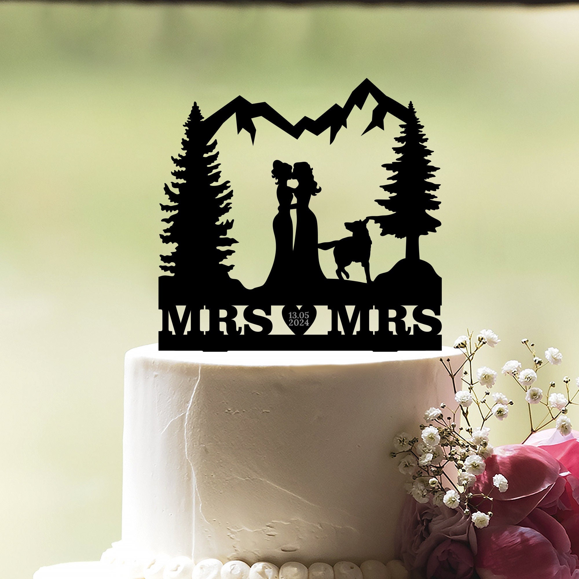 Lesbian Wedding Cake Topper, Wedding Cake Topper With Dog, Two Brides ...