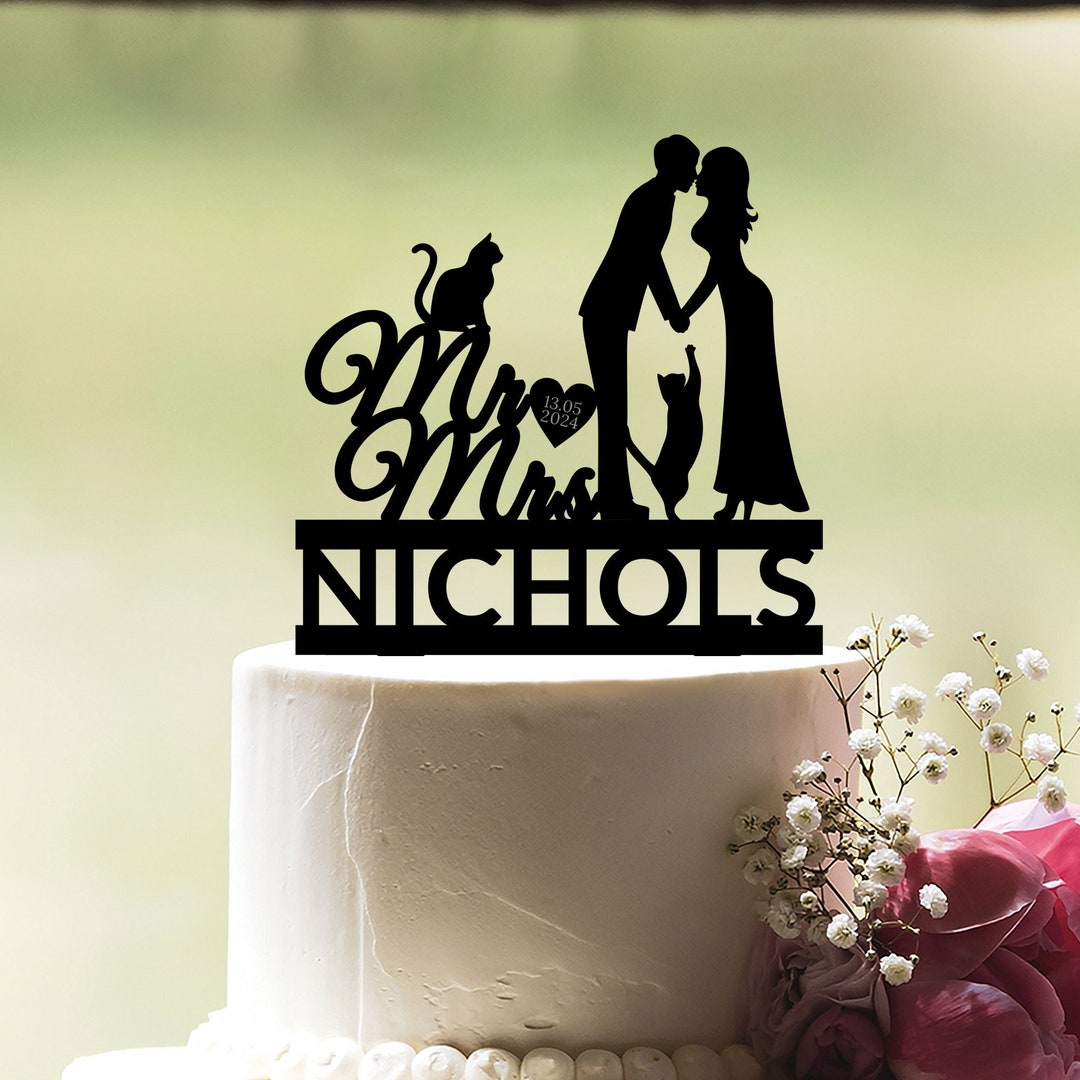 Cake Topper With Cats, Wedding Cat Cake Topper, Mr and Mrs Cake Topper ...