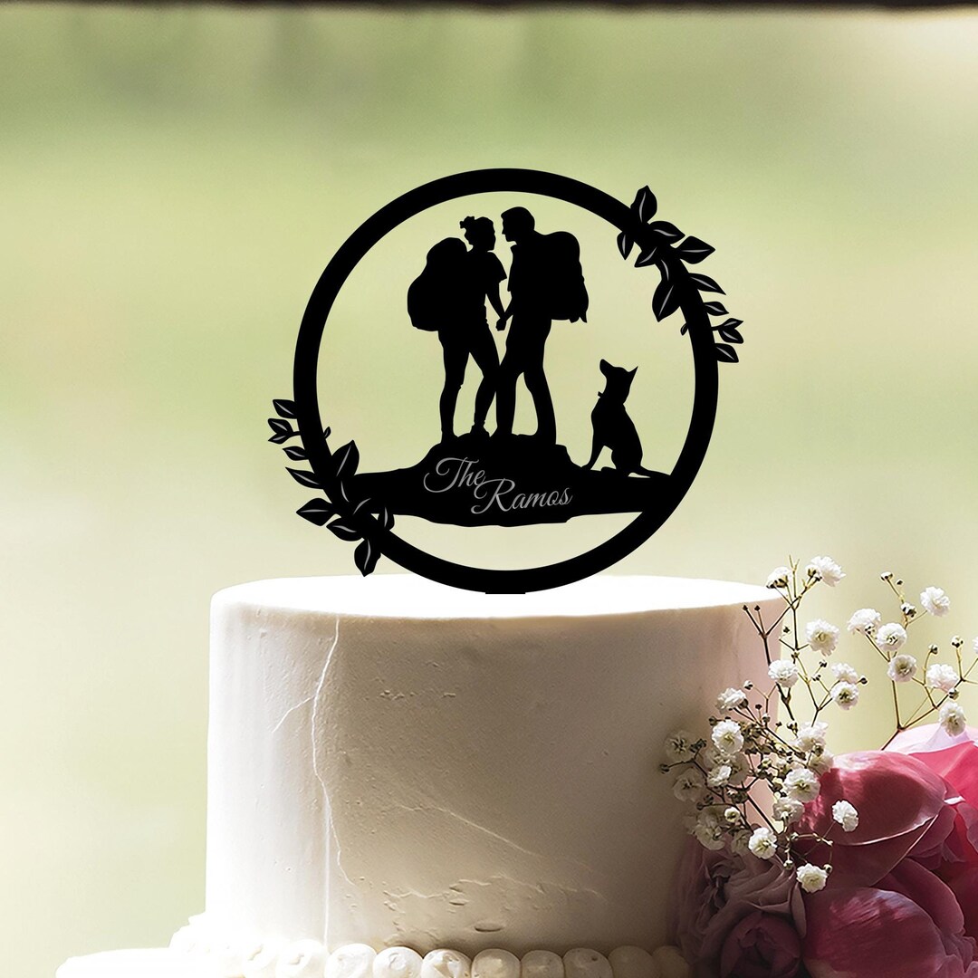 Floral Wedding Cake Topper, Camping Bride and Groom Topper, Backpacking ...