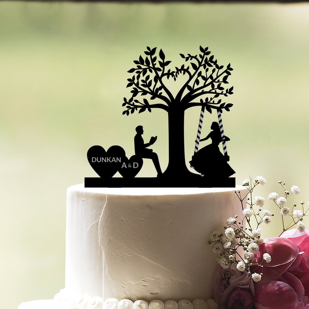 Tree Wedding Cake Topper, Swing Wedding Topper, Book Cake Topper, Love ...