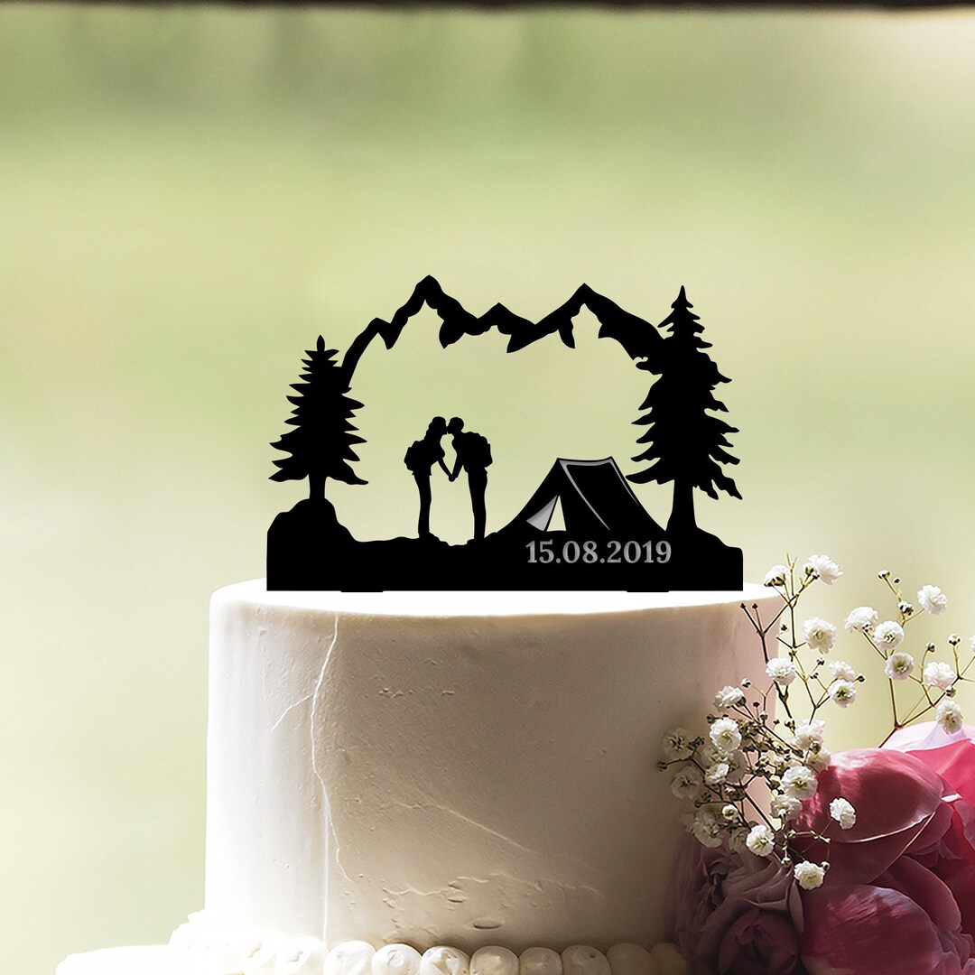 Camping Wedding Cake Topper, Mountain Wedding Cake Topper, Hiking Tent ...