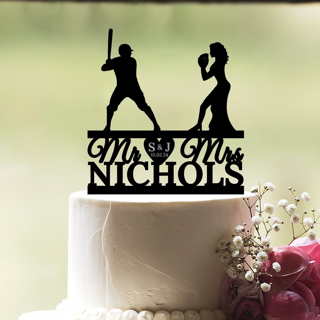 Baseball Wedding Cake Topper, Baseball Couple Cake Topper, Mr and Mrs ...