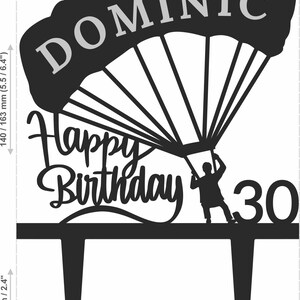 Skydiver Birthday Cake Topper, Parachute Birthday Cake Topper, Happy ...
