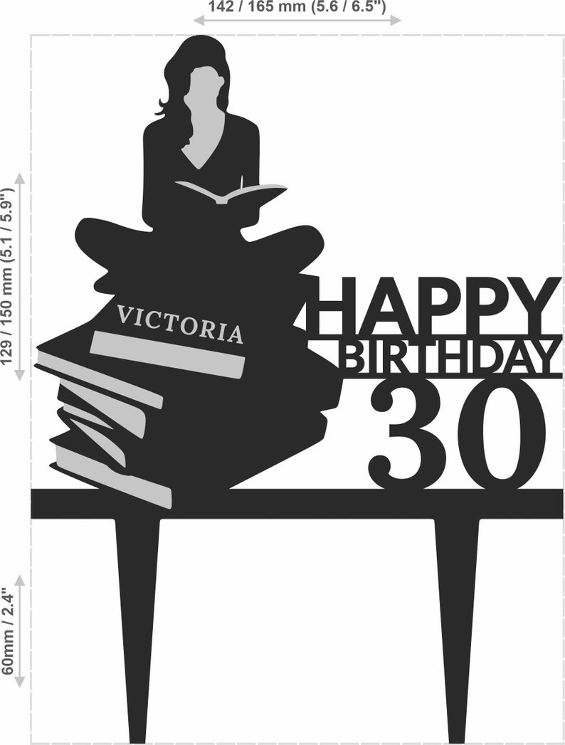 Girl Reading Book Cake Topper, Bookworm Birthday Cake Topper, Happy ...
