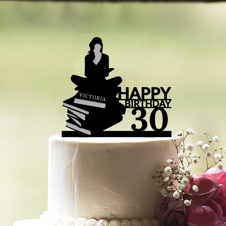 Girl Reading Book Cake Topper, Bookworm Birthday Cake Topper, Happy ...