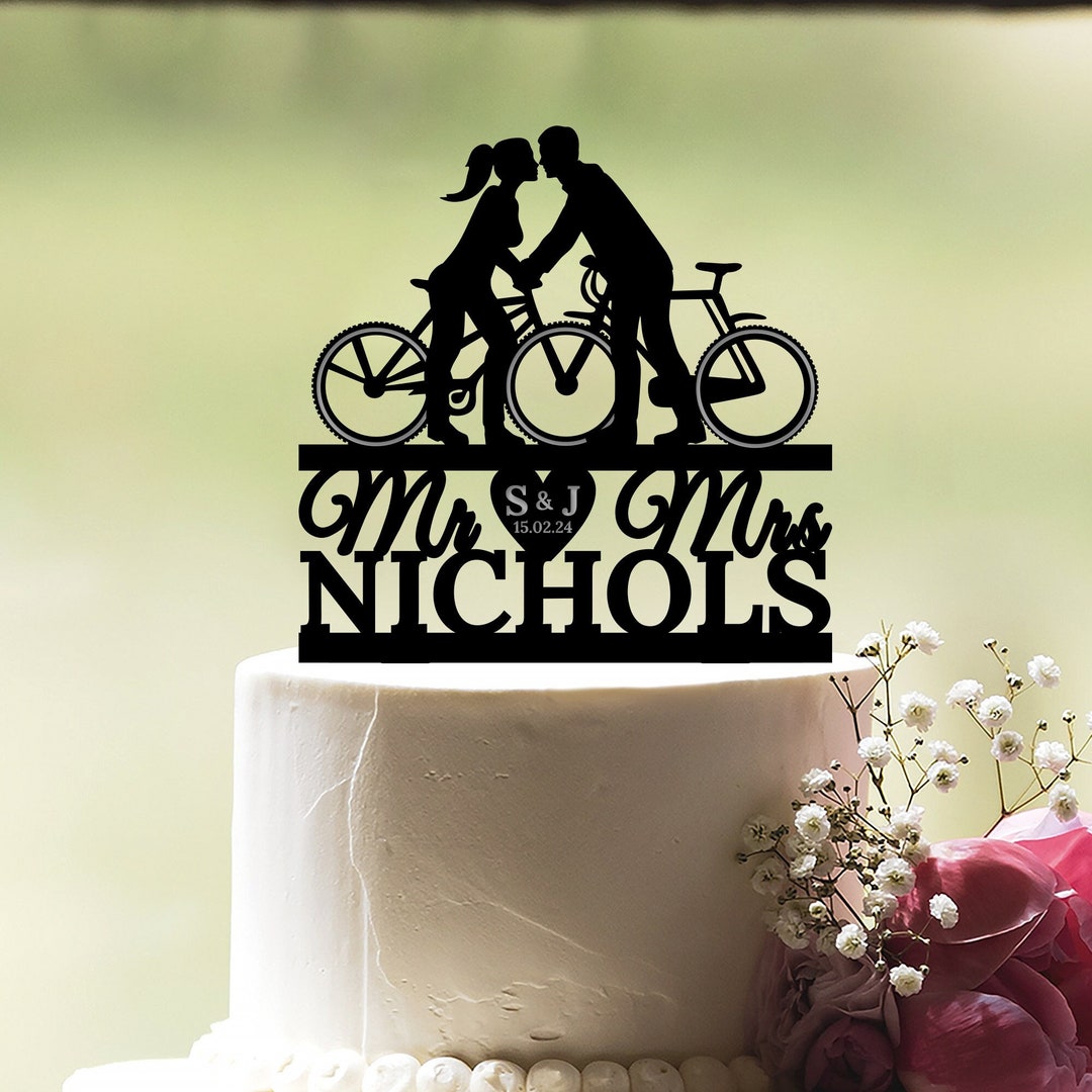 Bicycle Wedding Cake Topper, Cycling Couple Cake Topper, Bride and ...