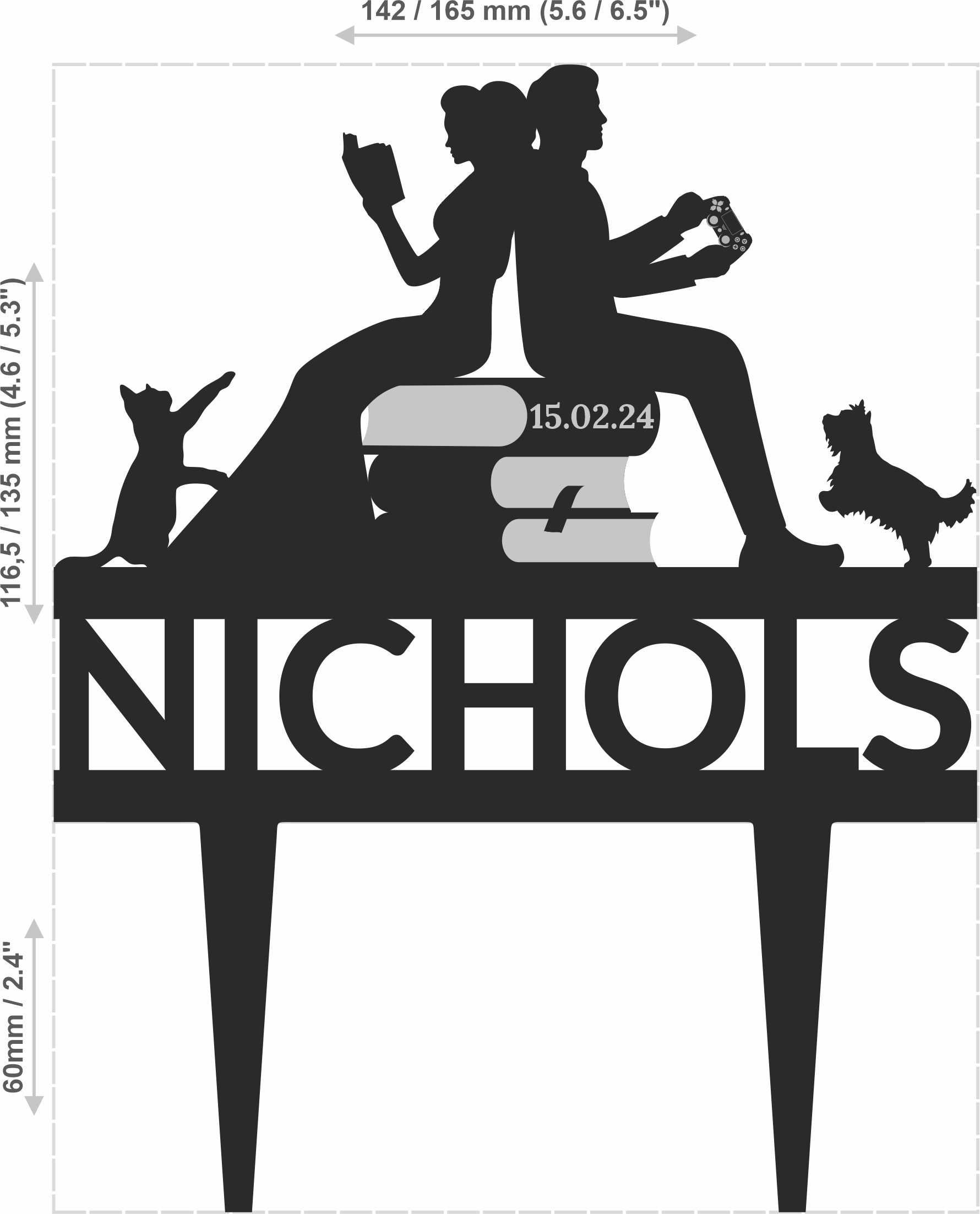 Book Wedding Cake Topper, Gamer and Book Reader Topper, Dog and Cat ...