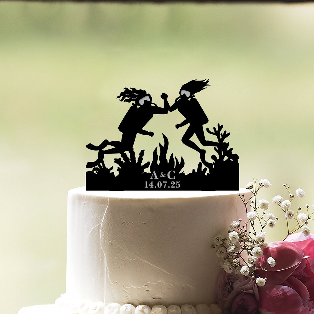 Diving Wedding Cake Topper, Divers Two Brides Cake Topper, Scuba Diving ...