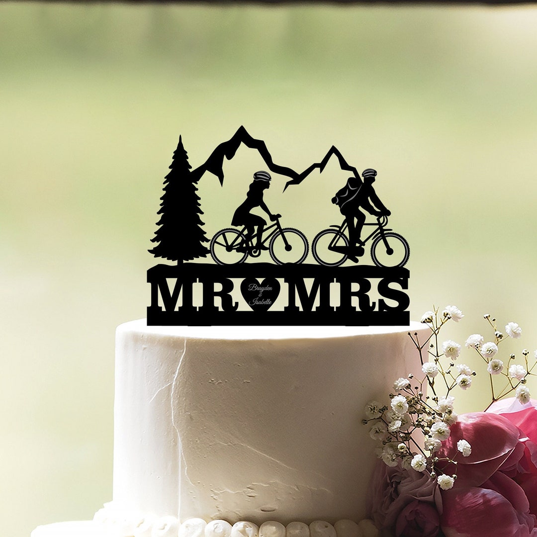 Bicycle Wedding Cake Topper, Bicycle Couple Cake Topper, Mountain ...
