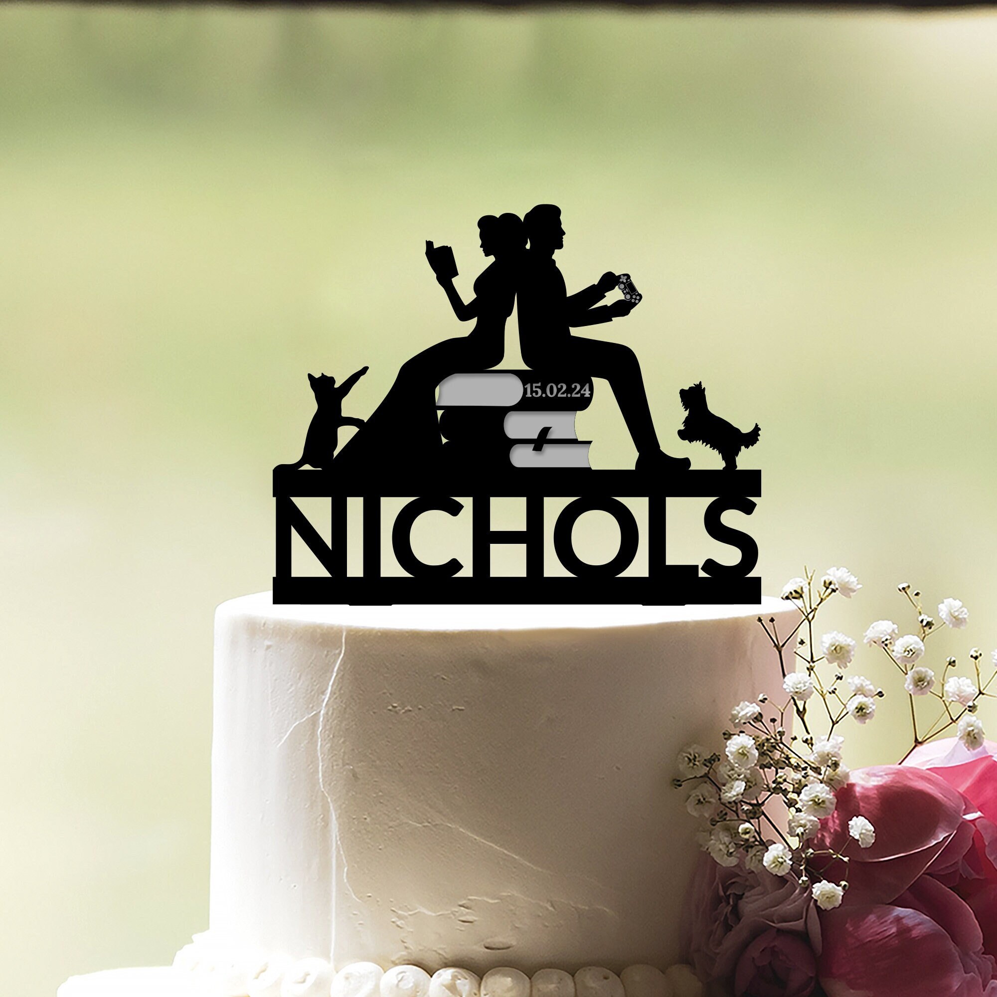 Book Wedding Cake Topper, Gamer and Book Reader Topper, Dog and Cat ...