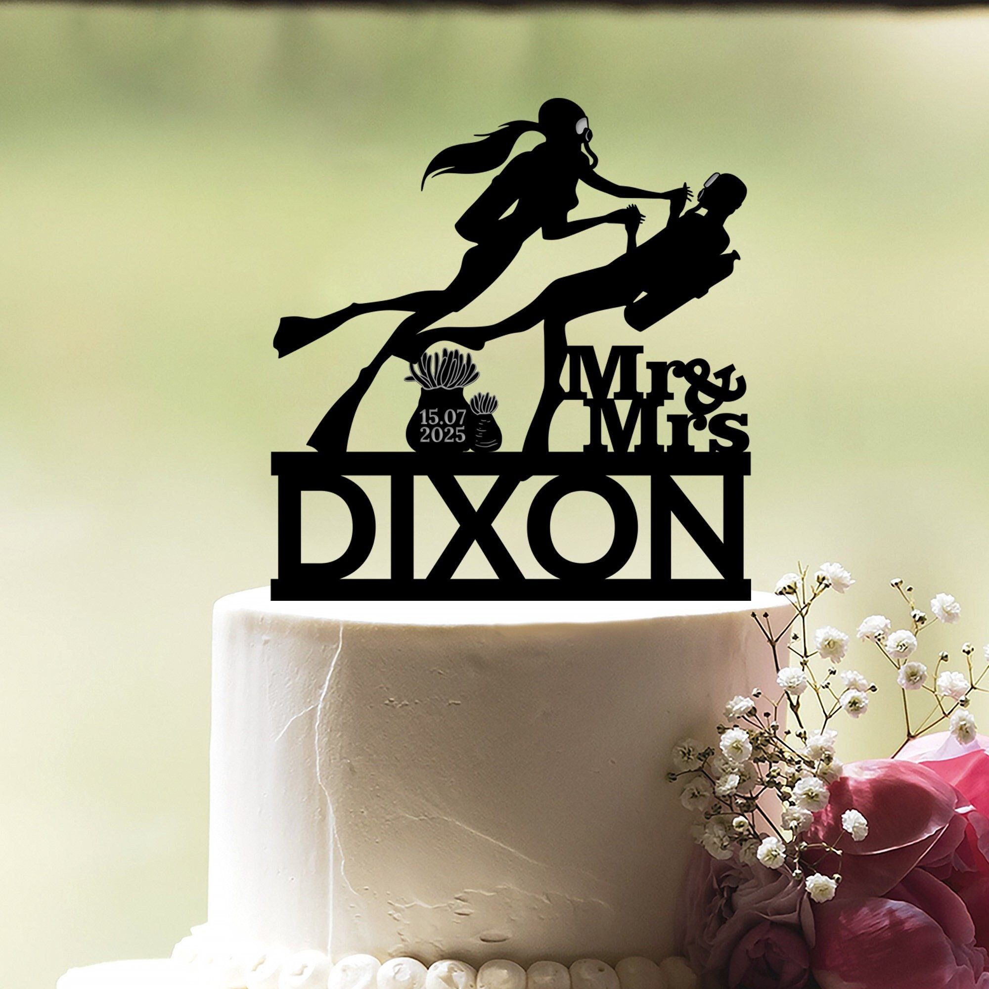 Diving Wedding Cake Topper, Divers Bride and Groom Cake Topper, Scuba ...