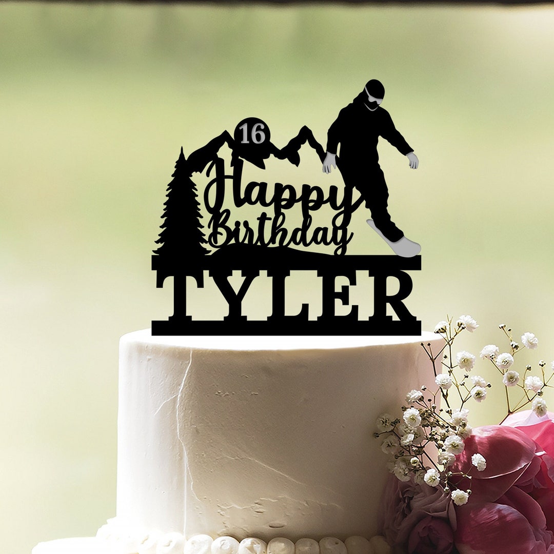 Snowboarder Birthday Cake Topper, Snowboard Cake Topper, Happy Birthday ...