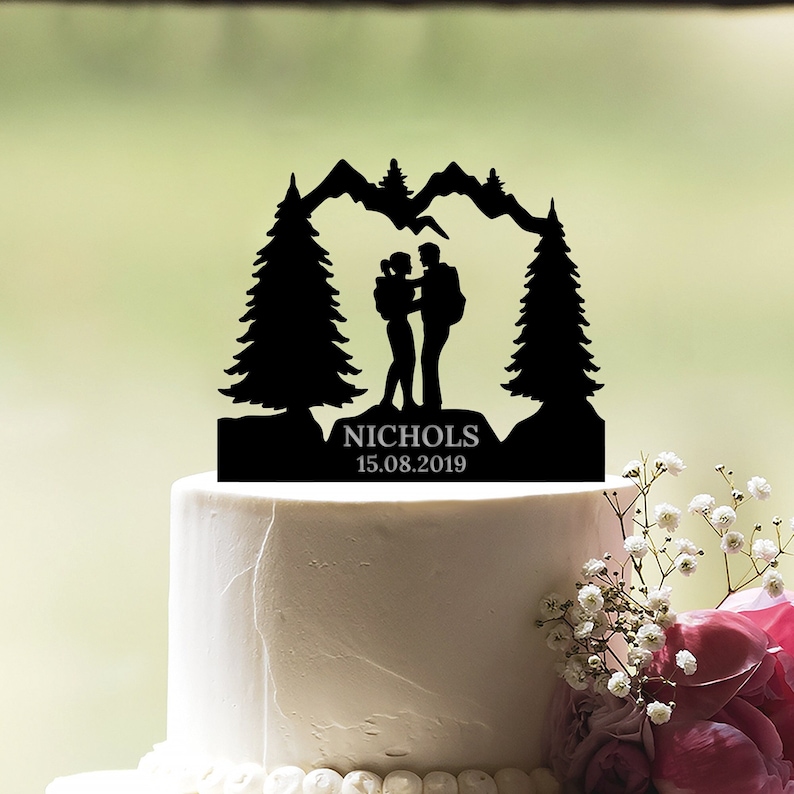 Hiking Cake Topper, Camping Wedding Cake Topper, Backpacking Bride and ...