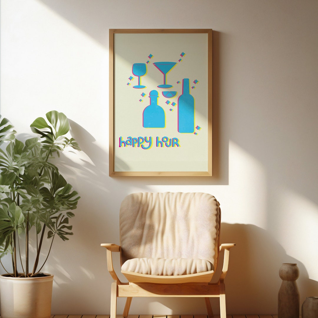 Happy Hour Drink Print, CMYK Color Poster, Wine and Bar Decor - Etsy