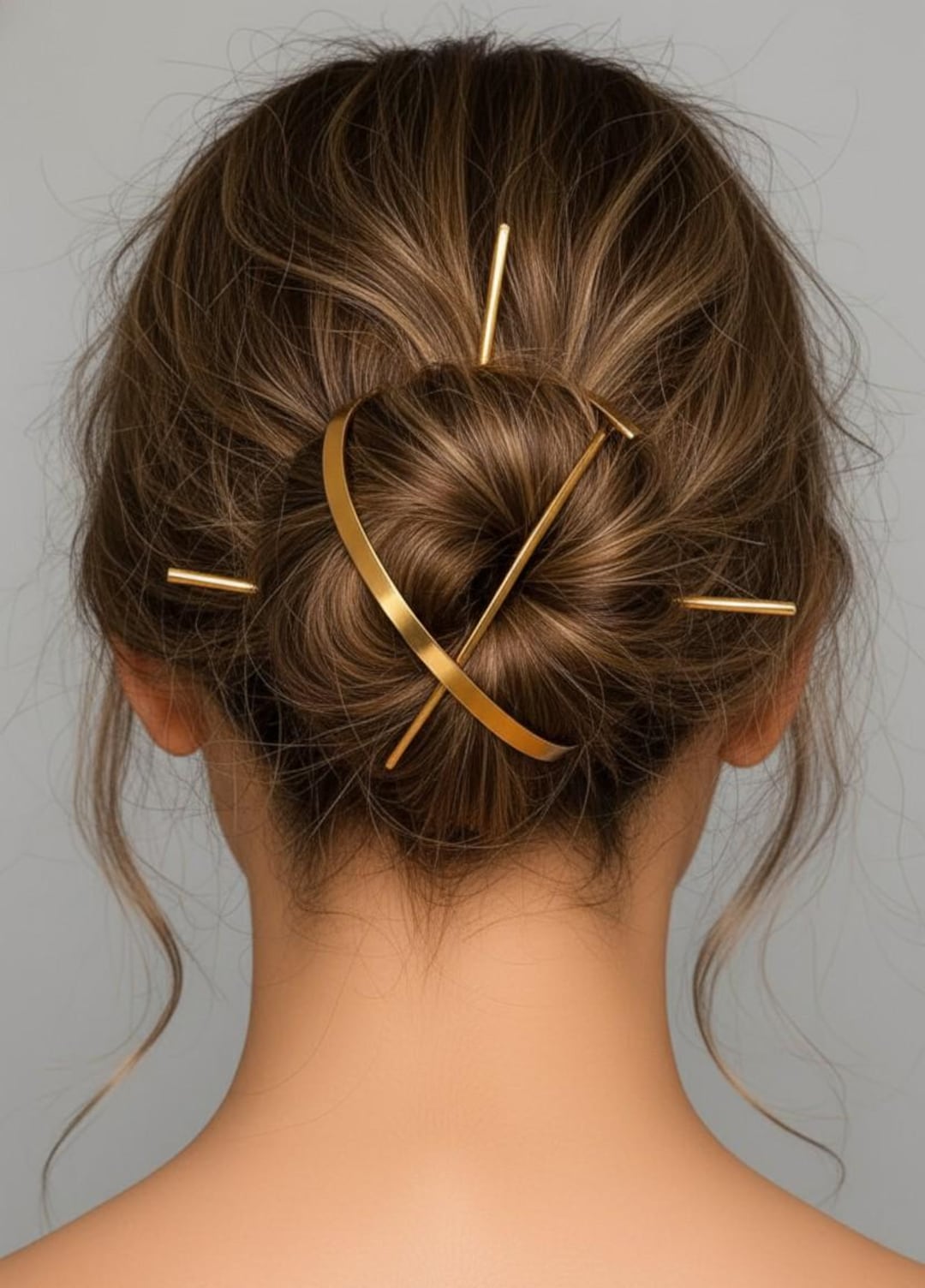 Modern Gold Hair Cage With Forks, Boho Hair Accessories, Hair Bun ...