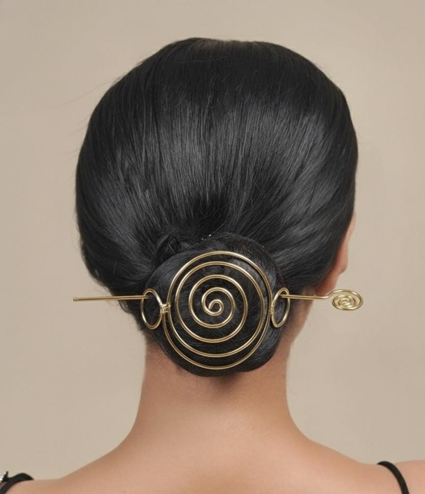 Gold Spiral Hair Bun Holder, Boho Hair Accessory, Open Shell Design ...