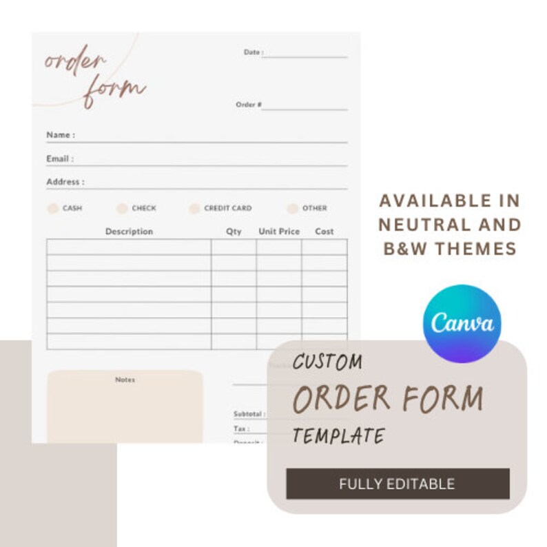 Order Form Editable, Printable Template, Custom Order Form, Single Order Form, Modern Order Form ...