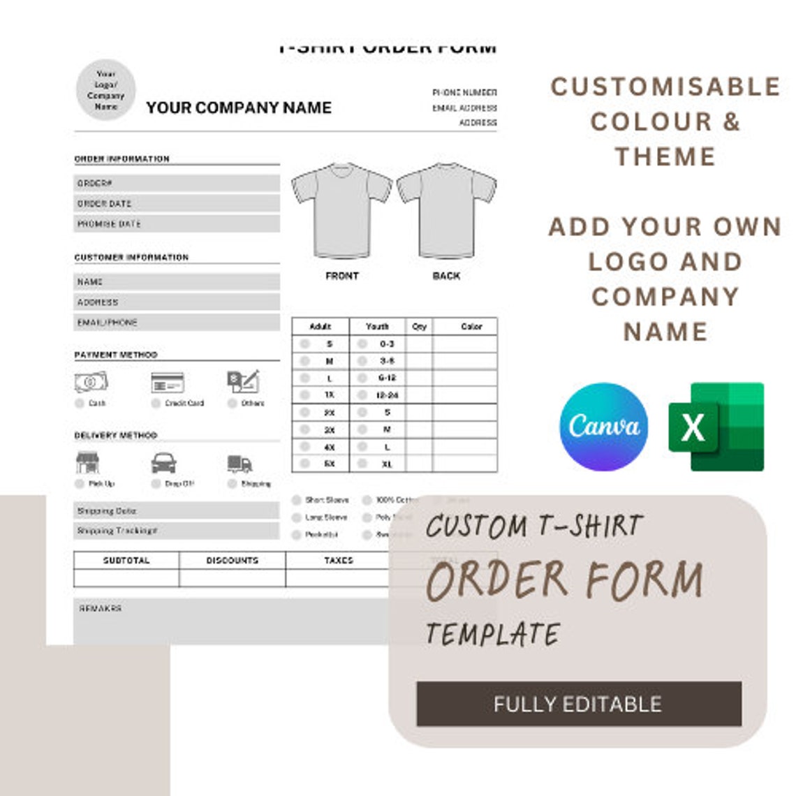 T-shirt Order Form Editable, Printable Template, Custom Shirt Order ...