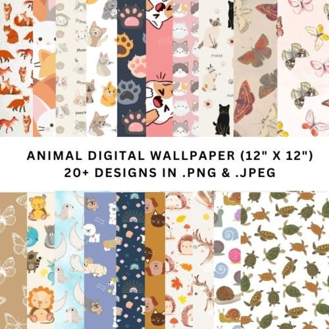 20 Animal Digital Wallpaper Bundle Digital Paper Pack Cat Dog Turtle ...
