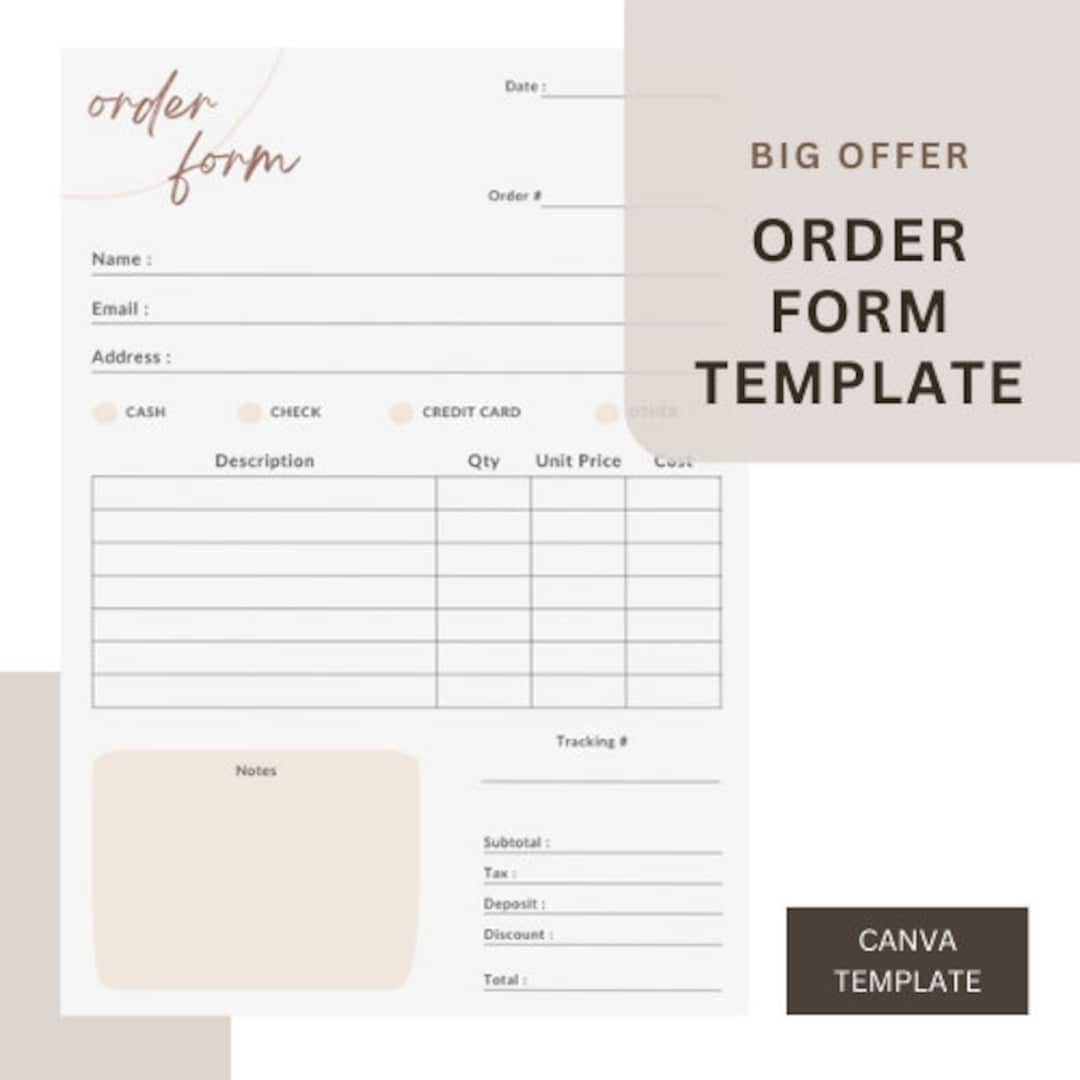 Order Form Editable, Printable Template, Etsy Shop Craft Business Forms ...