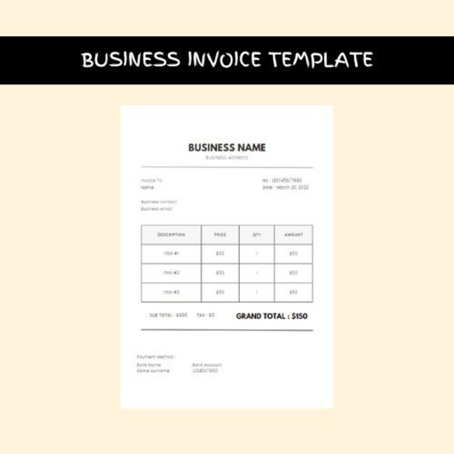 Simple Invoice Template Minimalist Business Invoice, Small Business ...
