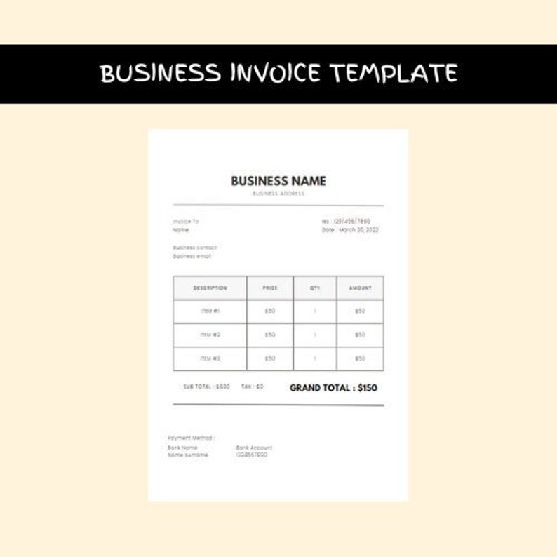 Simple Invoice Template Minimalist Business Invoice, Small Business ...