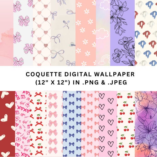 15+ Coquette Digital Papers Bundle Digital Wallpaper Bundle Scrapbook ...