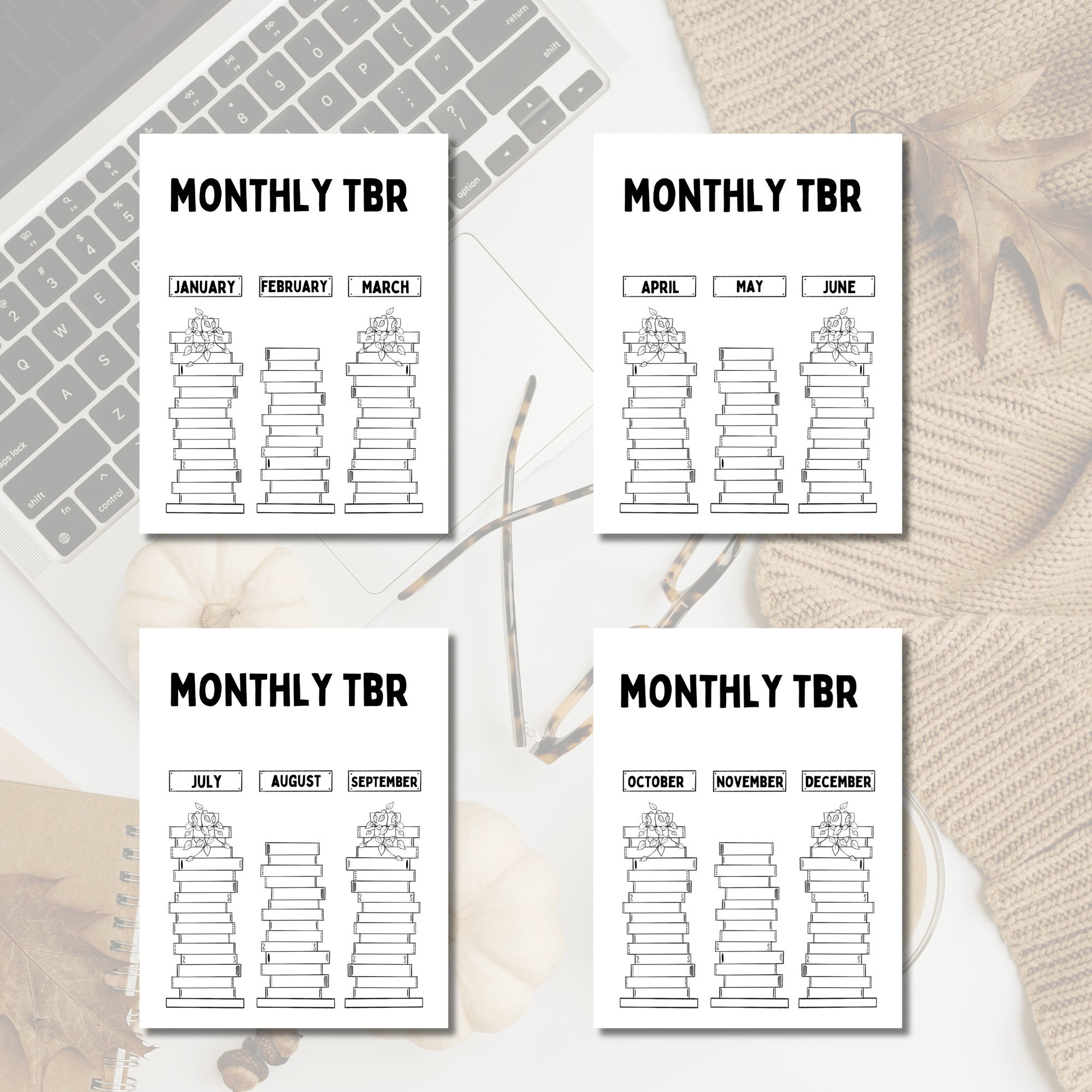 Monthly TBR Tracker || 12 Months - 2 Pages || Digital Download || Printables || Happy Planner ...